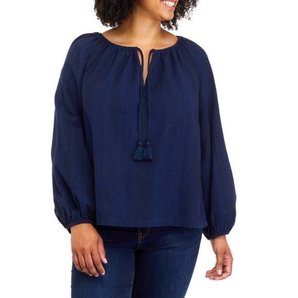 crown & ivy | Tops | Nwt Crown Ivy Womens Navy Blue Boho Peasant Blouse ...